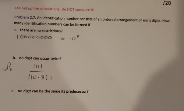 Solved /20 >>> Set up the calculations! Do NOT compute it! | Chegg.com