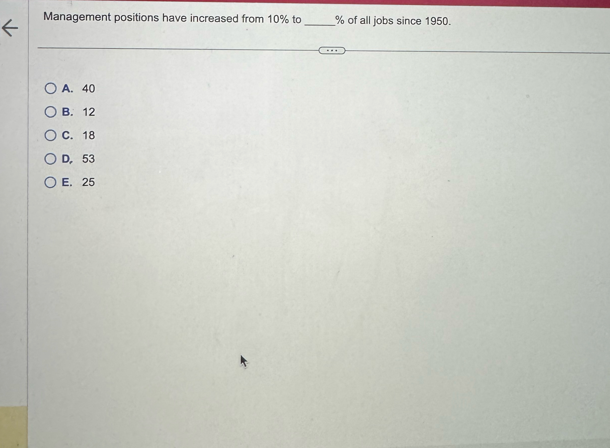 Solved Management positions have increased from 10% ﻿to % | Chegg.com