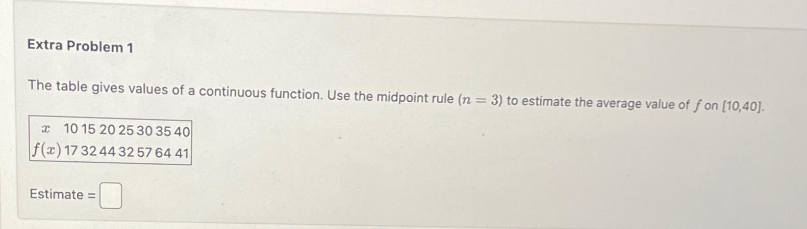 Solved Extra Problem 1The table gives values of a continuous | Chegg.com