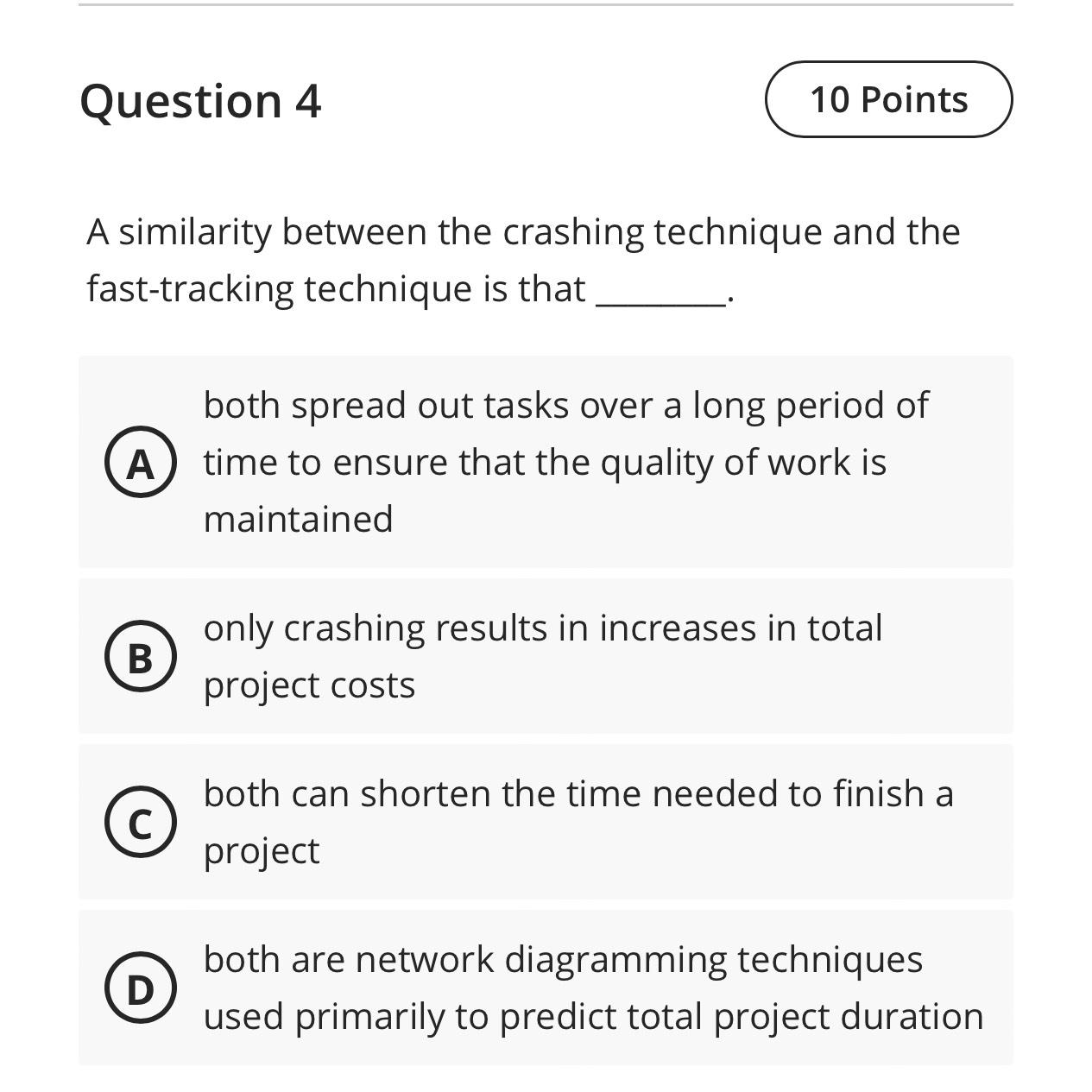 Solved Question 410 ﻿PointsA similarity between the crashing | Chegg.com
