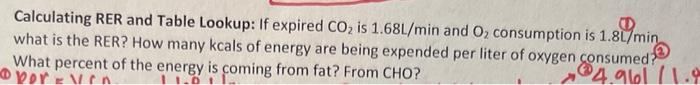Solved Calculating RER and Table Lookup: If expired CO2 is | Chegg.com