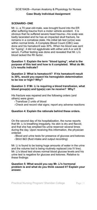 Solved SCIE 16428-Human Anatomy & Physiology for Nurses Case | Chegg.com