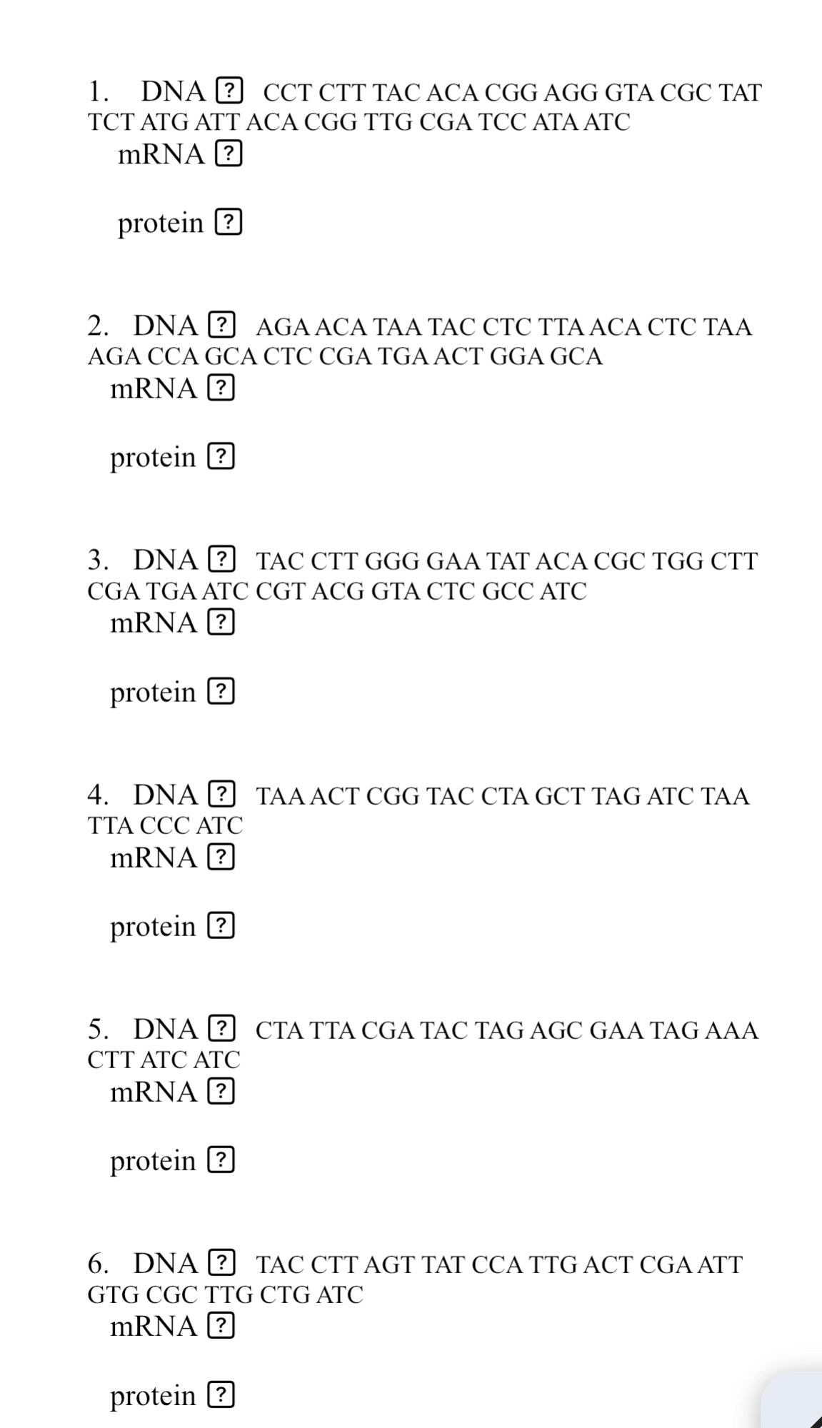 Solved DNA ? ﻿CCT CTT TAC ACA CGG AGG GTA CGC TAT TCT ATG | Chegg.com