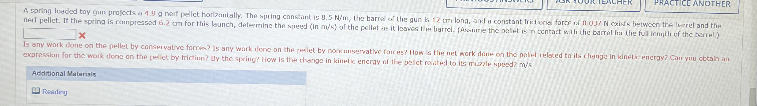 Solved A spring-loaded toy gun projects a 4.9 ﻿g nerf pellet | Chegg.com