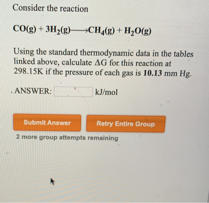 Solved Consider the reaction CO(g) + 3H2(g)—>CH4(g) + H2O(g) | Chegg.com