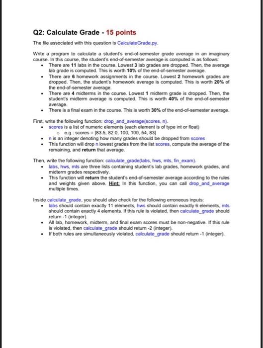 Q2: Calculate Grade - 15 points The file associated | Chegg.com