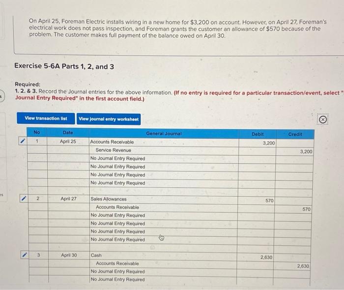 Solved Required information Exercise 5-6A Record credit | Chegg.com