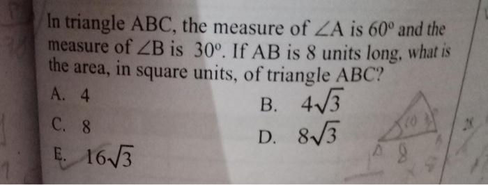 Solved In triangle \\( \\mathrm{ABC} \\), the measure of \\( | Chegg.com