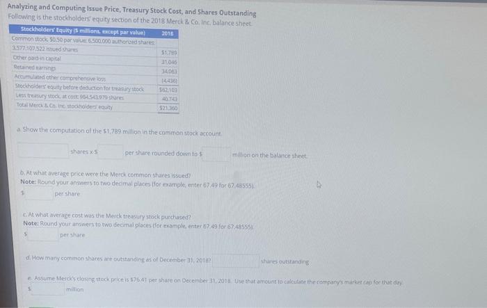 Solved Analyzing and Computing lssue Price, Treasury Stock | Chegg.com