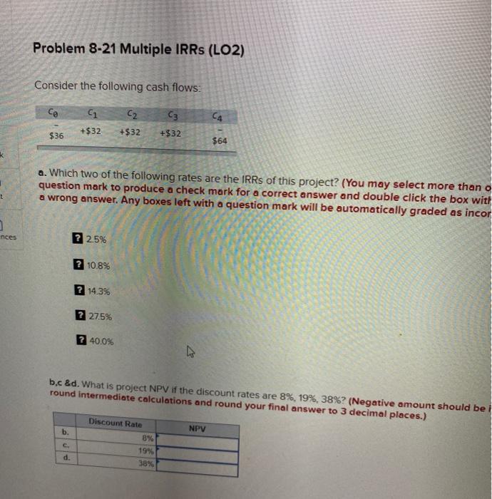 Solved Problem 8-21 Multiple IRRS (LO2) Consider the | Chegg.com
