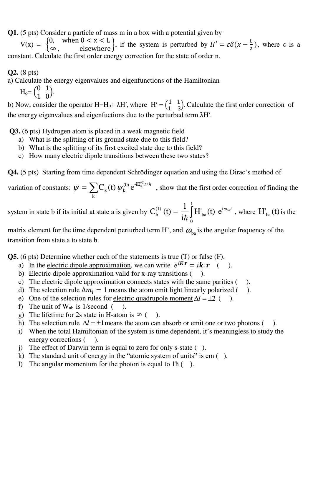 Solved Q1. (5 pts) Consider a particle of mass m in a box | Chegg.com