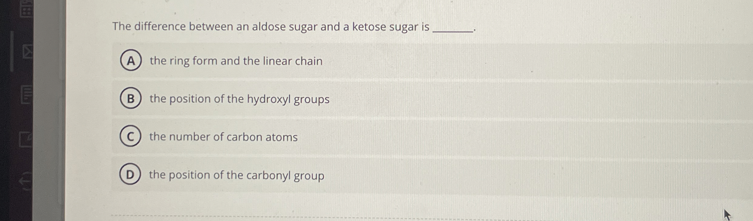 Solved The difference between an aldose sugar and a ketose | Chegg.com