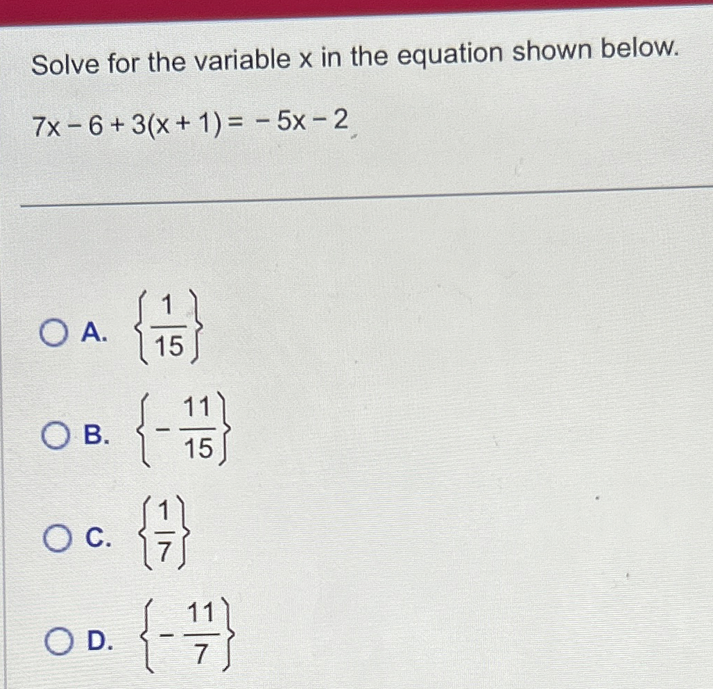Solved Solve for the variable x ﻿in the equation shown | Chegg.com