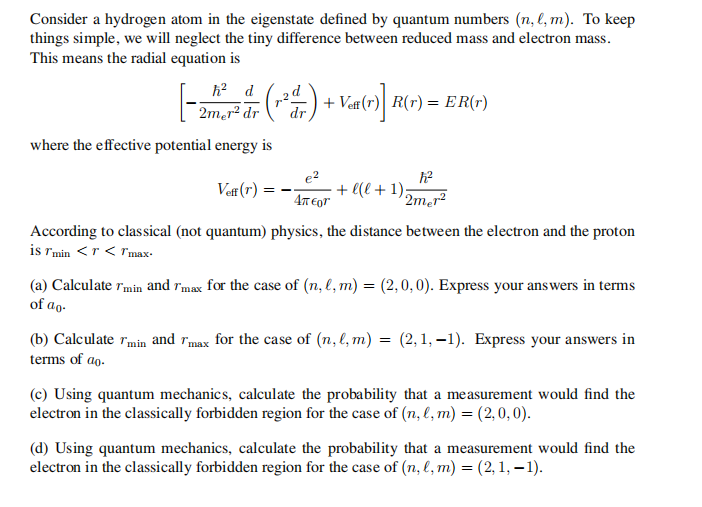 Solved Consider a hydrogen atom in the eigenstate defined by | Chegg.com