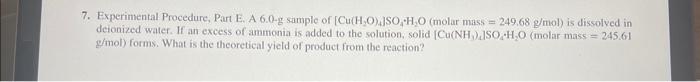 Solved 7. Experimental Procedure, Part E. A 6.0gg sample of | Chegg.com