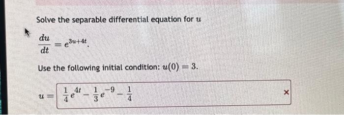 Solved Solve the separable differential equation for u du | Chegg.com