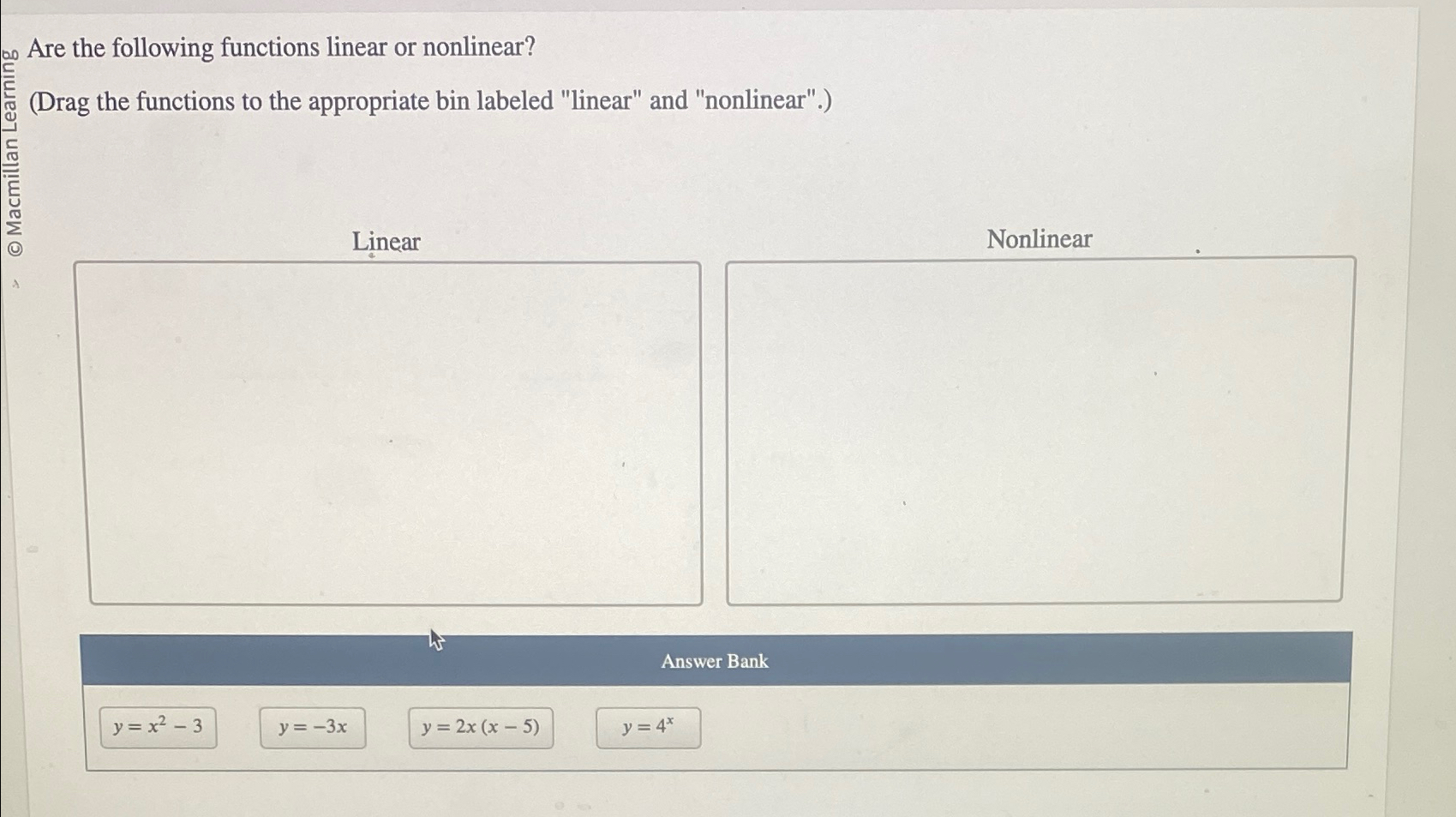Solved Are the following functions linear or nonlinear?(Drag | Chegg.com