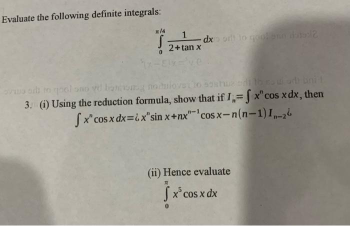 Solved Evaluate the following definite integrals: | Chegg.com