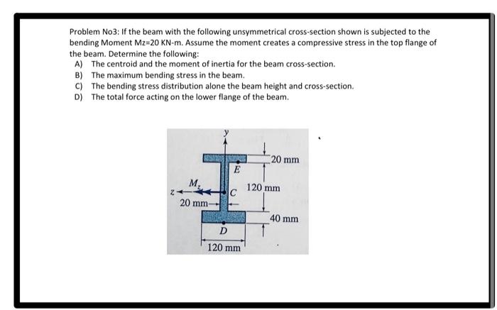 Solved Problem No3: If the beam with the following | Chegg.com