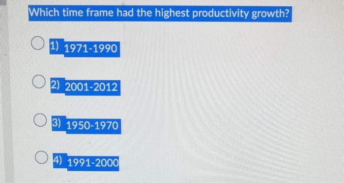 Solved Which time frame had the highest productivity growth? | Chegg.com
