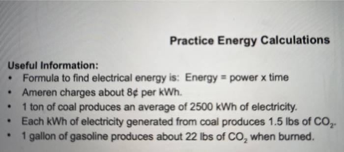 Solved Practice Energy Calculations . Useful Information: | Chegg.com