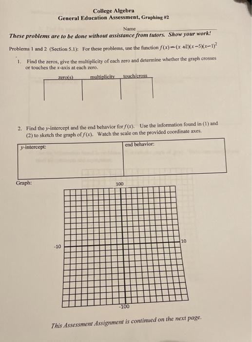 Solved College Algebra General Education Assessment, | Chegg.com