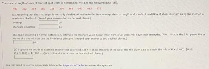 Solved ve ahear strength of each of ten test spot welds is | Chegg.com