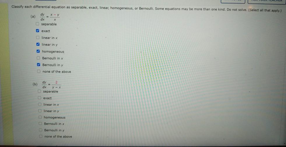 Solved Classify Each Differential Equation As Separable