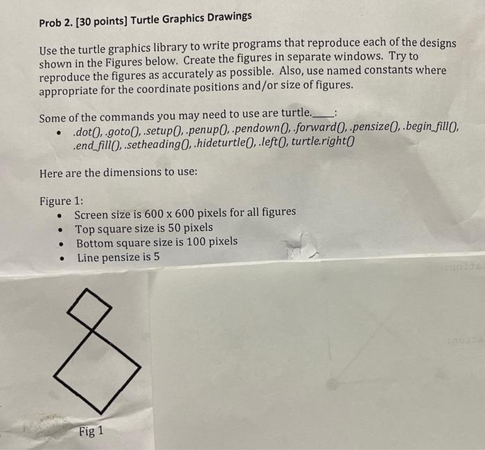 Solved Prob 2. [30 points] Turtle Graphics Drawings Use the | Chegg.com