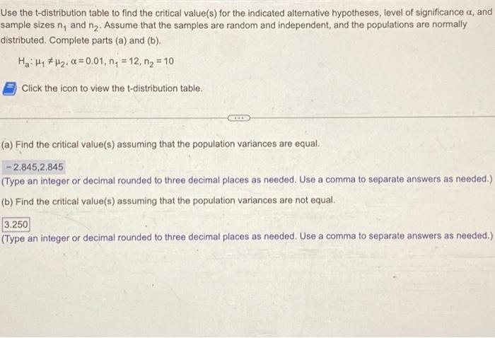 Solved Use the t-distribution table to find the critical | Chegg.com