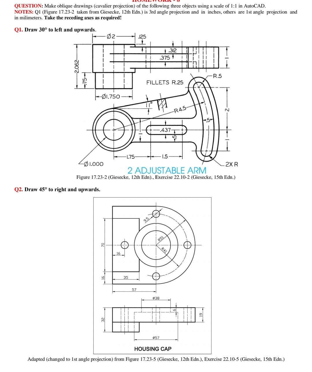 Solved QUESTION: Make oblique drawings (cavalier projection) | Chegg.com
