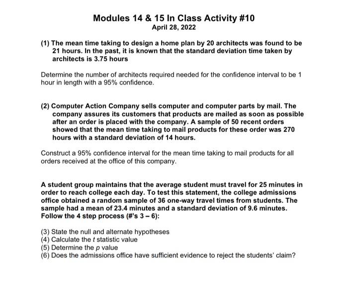 Solved Modules 14 \& 15 In Class Activity \#10 April 28, | Chegg.com