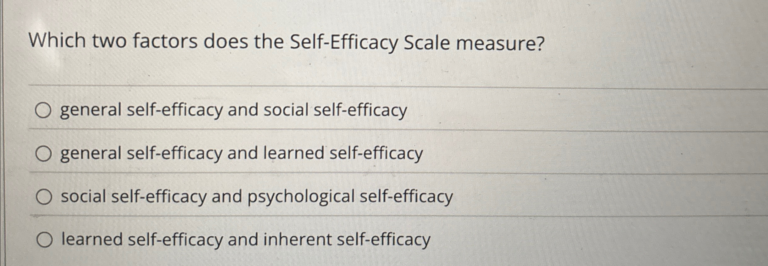 Solved Which two factors does the Self-Efficacy Scale | Chegg.com