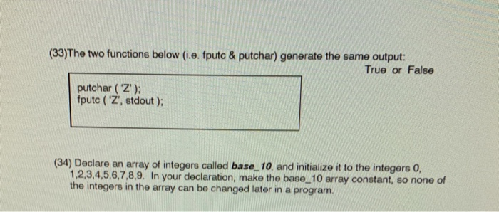 Solved (33)The two functions below (i.e. fputo & putchar) | Chegg.com