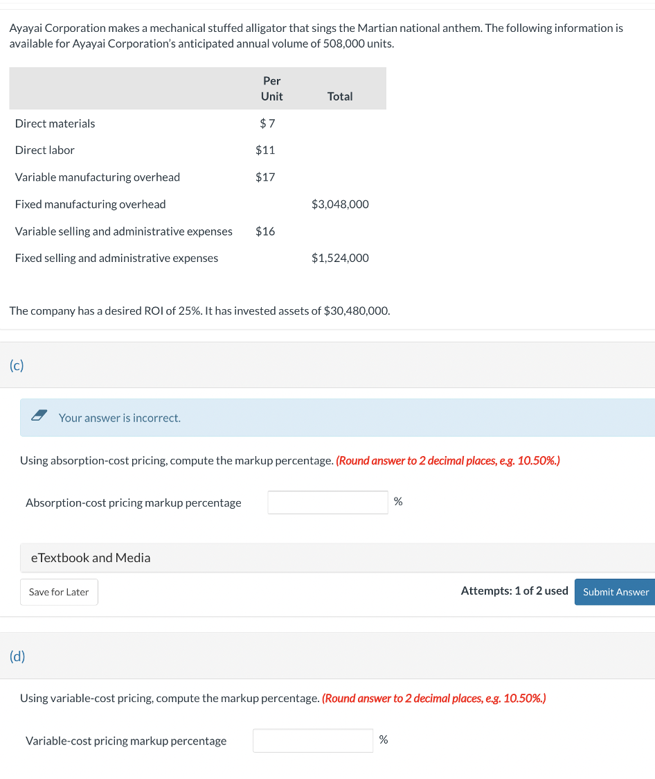 Solved Using absorption-cost pricing, compute the markup | Chegg.com