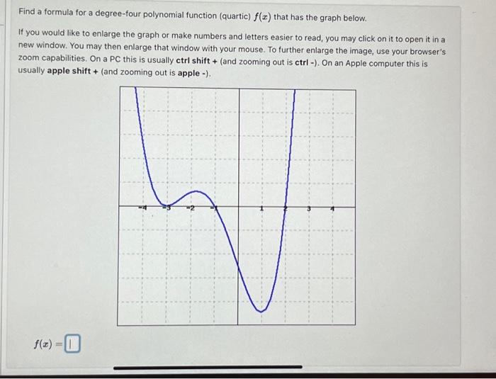 Solved Find a formula for a degree-four polynomial function | Chegg.com