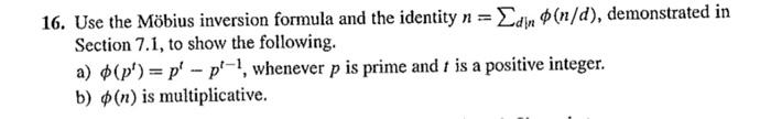 Solved 16. Use the Möbius inversion formula and the identity | Chegg.com