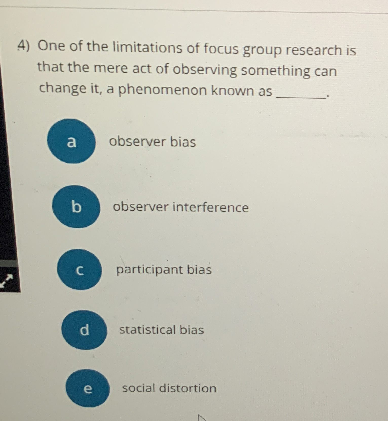 Solved One of the limitations of focus group research isthat | Chegg.com