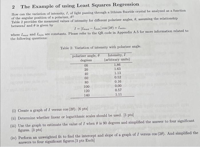2 The Example of using Least Squares Regression How | Chegg.com