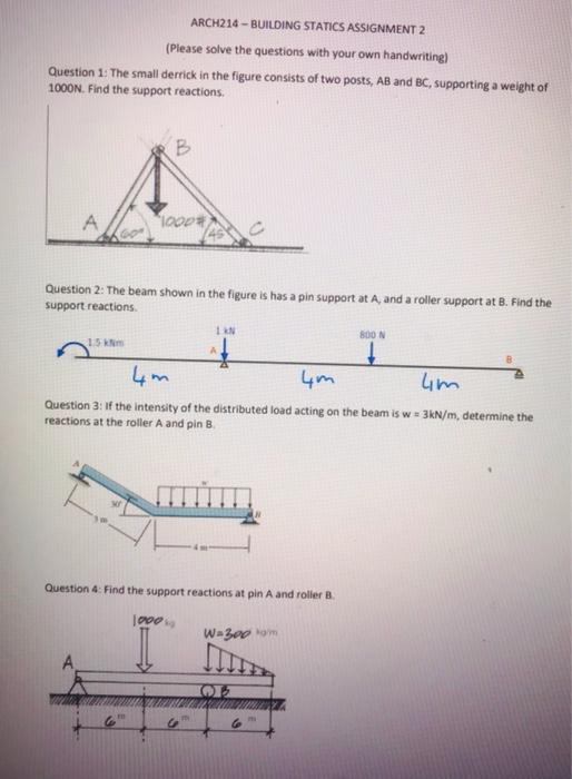Solved ARCH214 - BUILDING STATICS ASSIGNMENT 2 (Please solve | Chegg.com