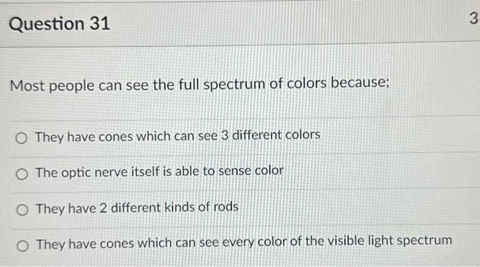 Solved Most people can see the full spectrum of colors | Chegg.com