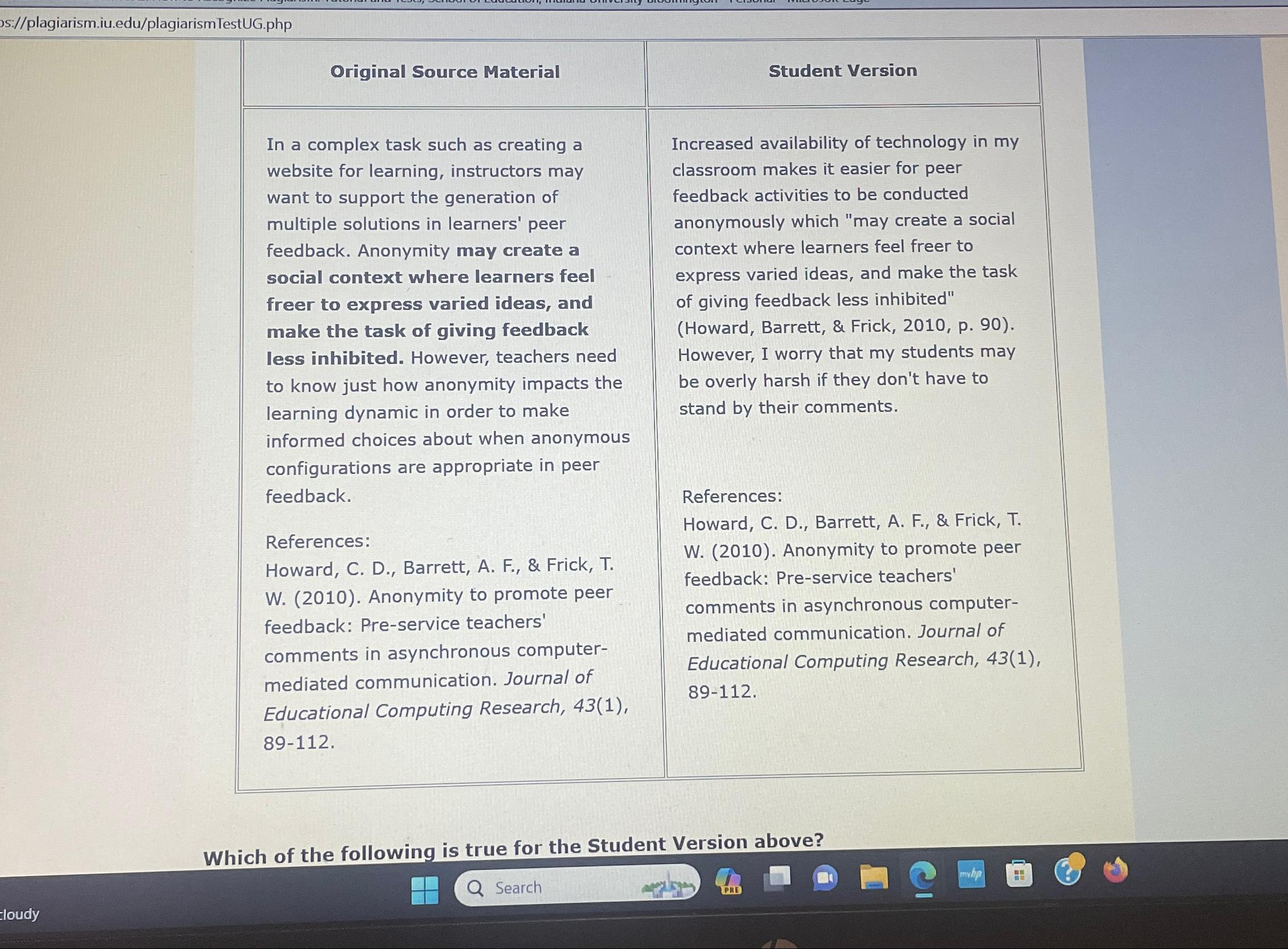 Solved os://plagiarism.iu.edu/plagiarismTestUG.phpOriginal | Chegg.com