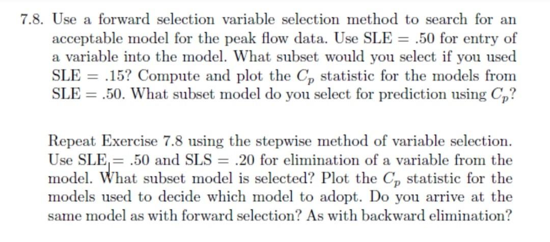 7.8. Use a forward selection variable selection | Chegg.com