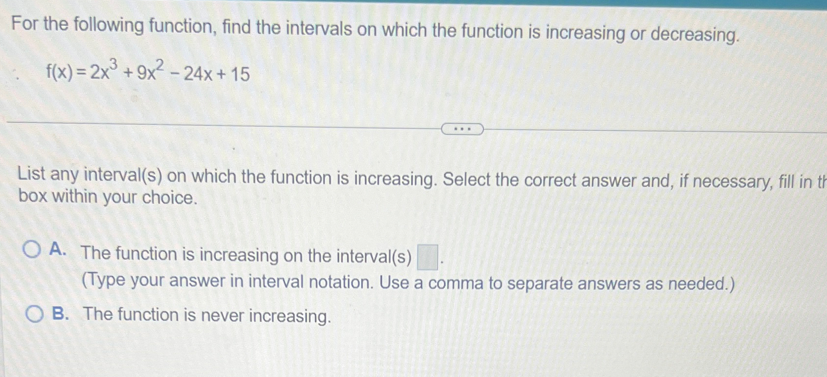 Solved For the following function, find the intervals on | Chegg.com