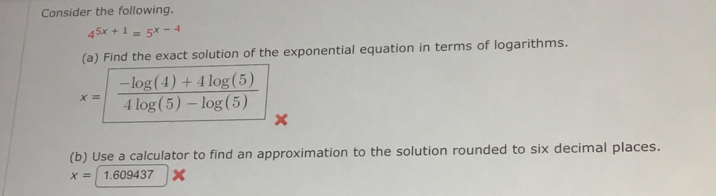 Solved Consider the following.45x+1=5x-4(a) ﻿Find the exact | Chegg.com