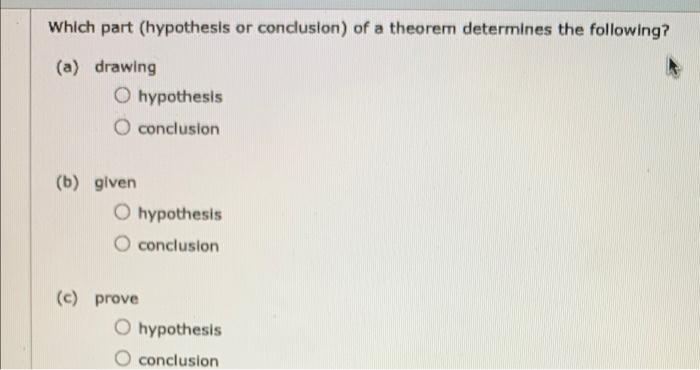 Solved Which part (hypothesis or conclusion of a theorem | Chegg.com