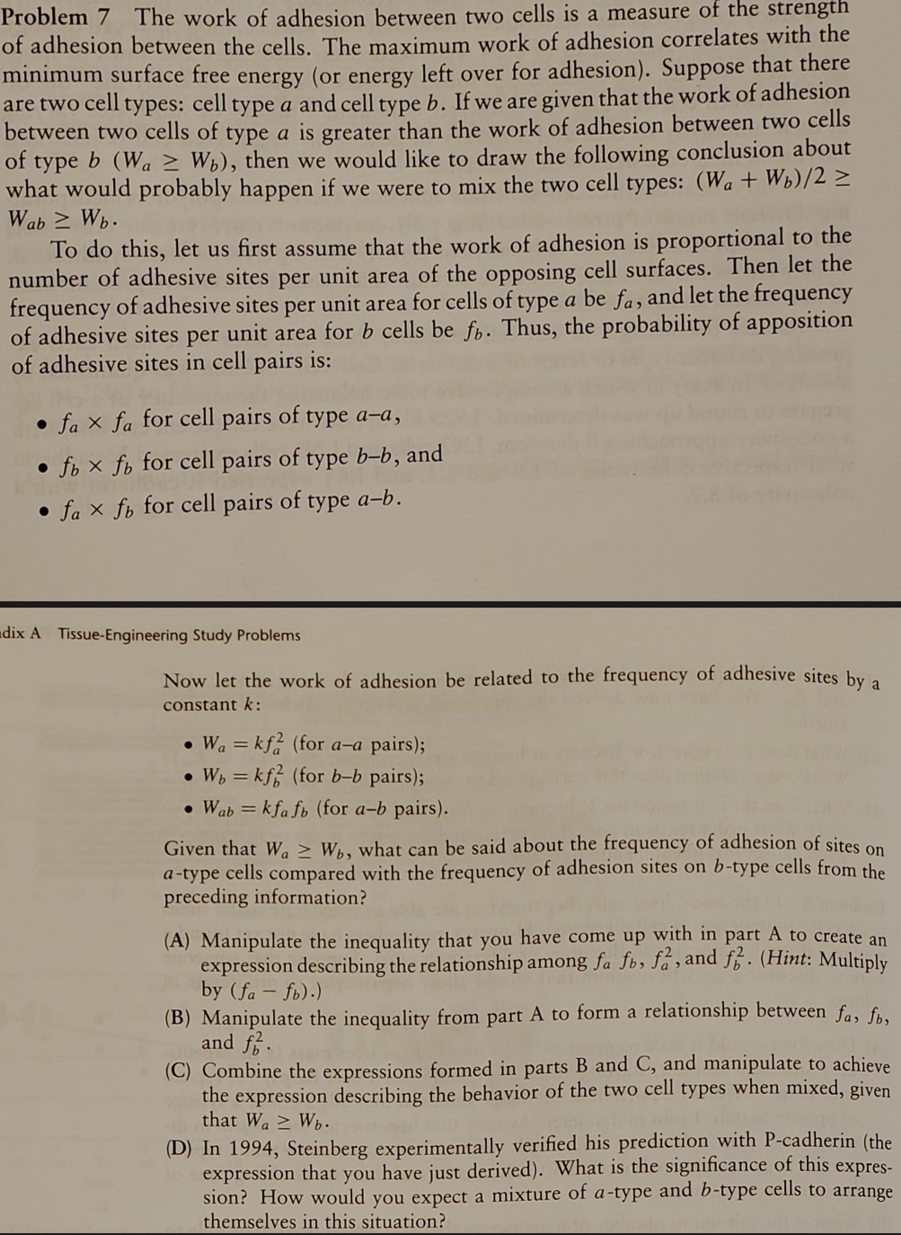 Solved Problem 7 ﻿The work of adhesion between two cells is | Chegg.com