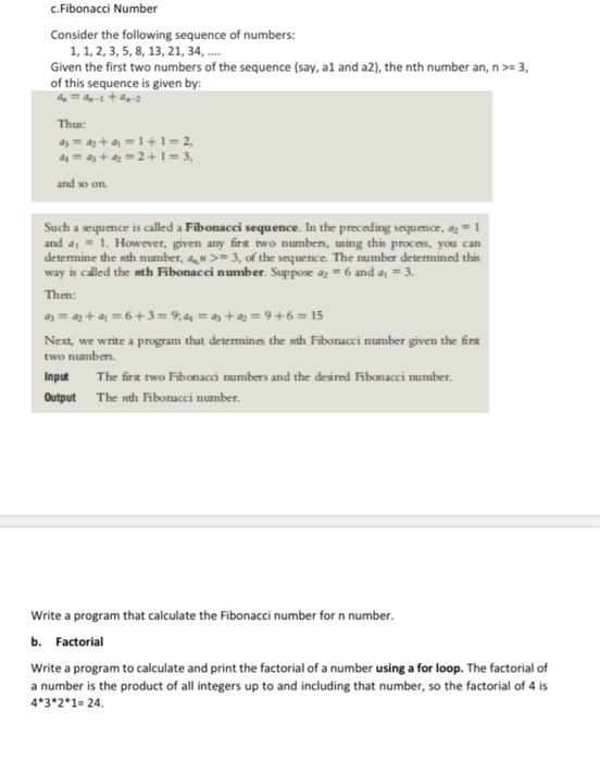 Solved c.Fibonacci Number Consider the following sequence of | Chegg.com