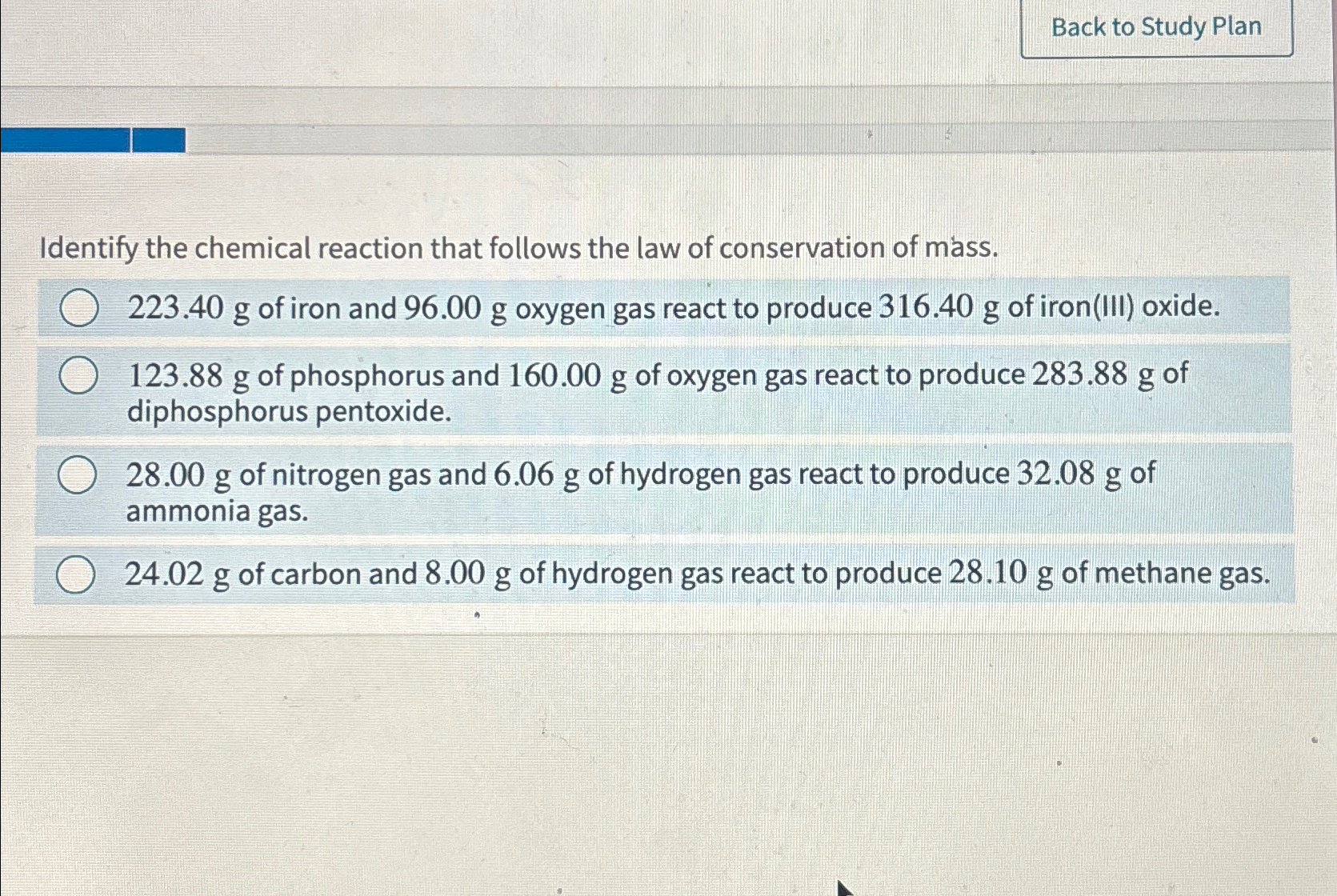 Solved Back to Study PlanIdentify the chemical reaction that | Chegg.com