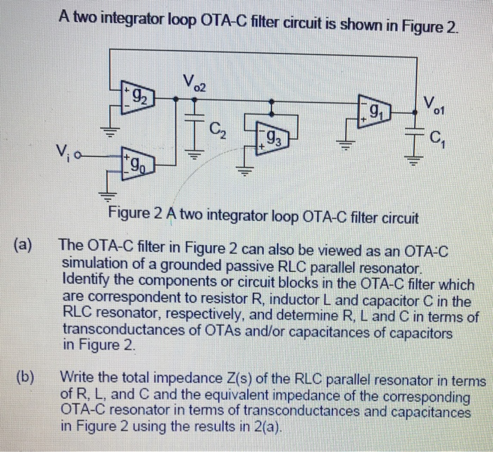 A two integrator loop OTA-C filter circuit is shown | Chegg.com